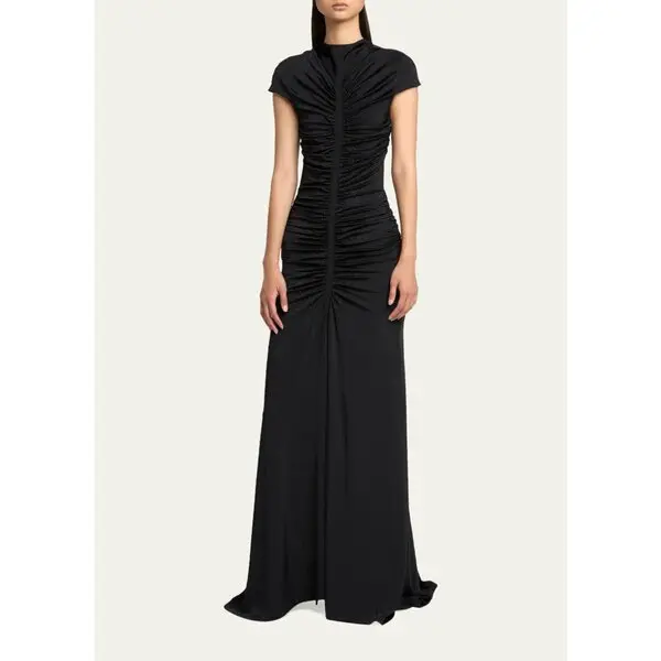 Giorgio Armani Ruched Cap-sleeve Rhinestone Gown
