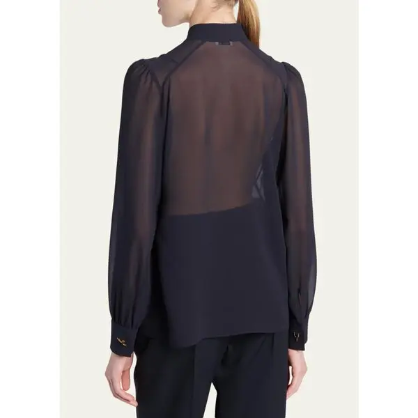 Alexander McQueen Wishbone-button Silk Chiffon Button-down Blouse - Indigo