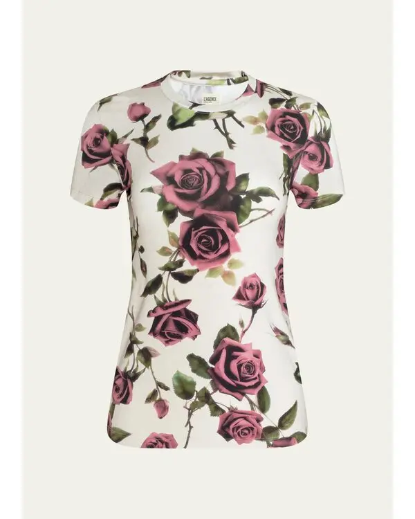 L'Agence Ressi Short-sleeve Rose Tee - Ecru