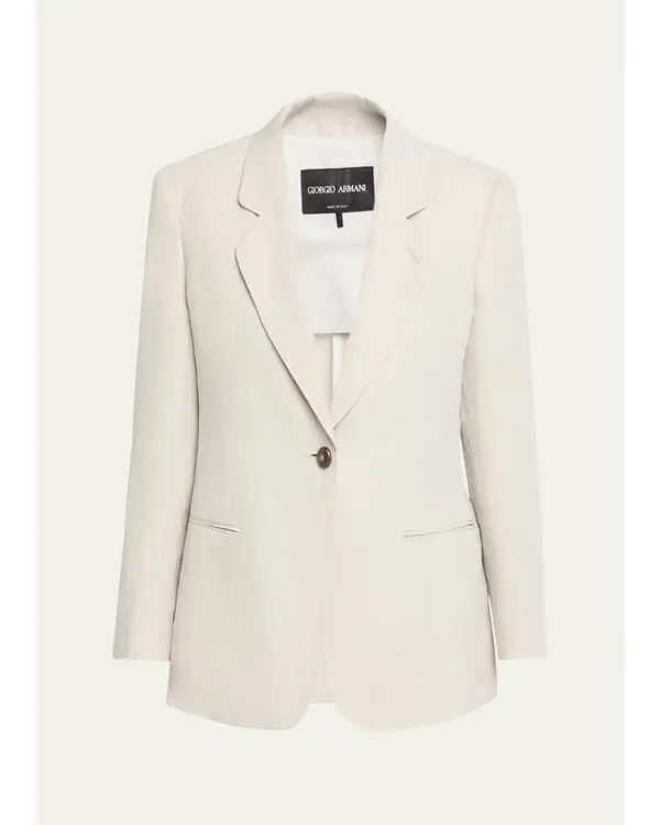 Giorgio Armani Linen Single-breasted Blazer Jacket - Solid Medium Grey