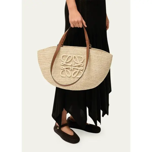 Loewe X Paula's Ibiza Extra Large Eclipse Basket Bag In Raffia And Calfskin