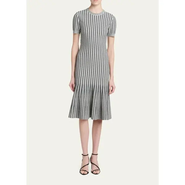 Alexander McQueen Striped Jacquard Knit Trumpet Midi Dress