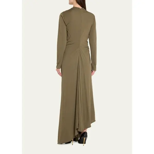 Bottega Veneta Long-sleeve Draped Matte Crepe Maxi Dress