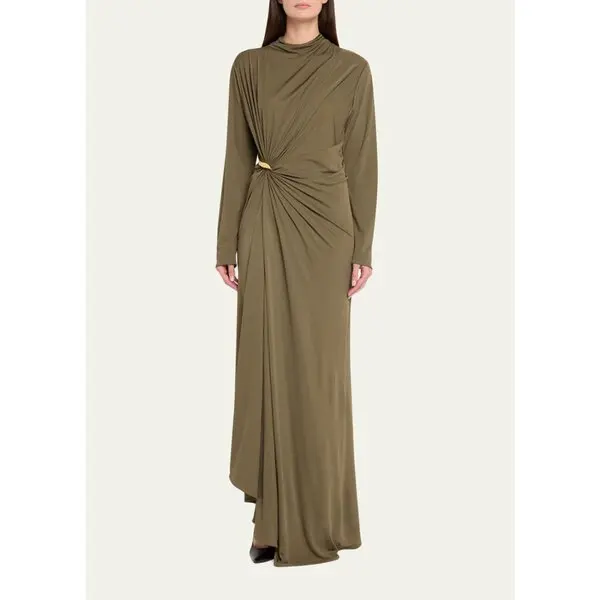 Bottega Veneta Long-sleeve Draped Matte Crepe Maxi Dress