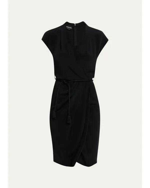 Giorgio Armani Belted Cap-sleeve Jersey Wrap Dress - Black