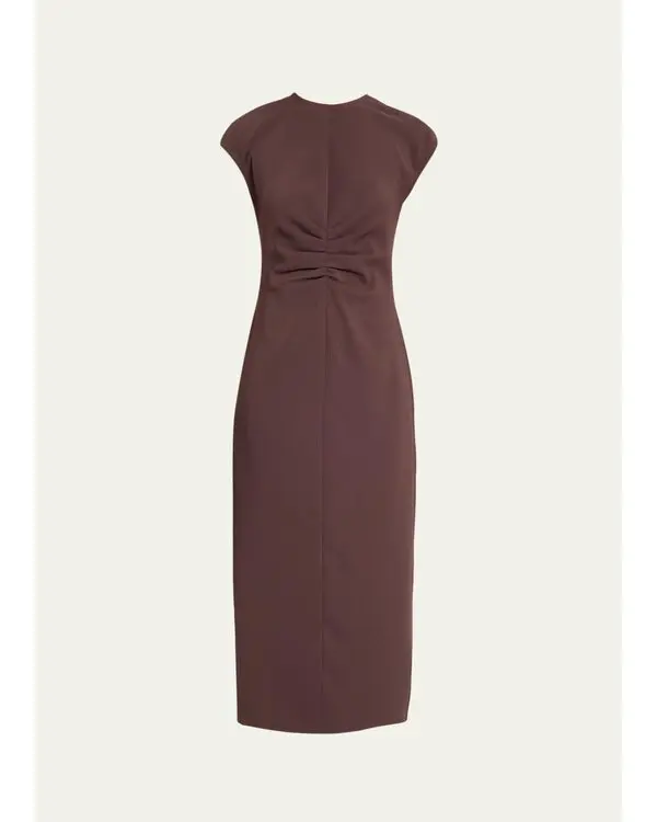 Veronica Beard June Ruched Cap-sleeve Midi Dress