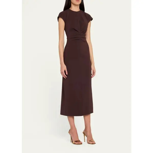 Veronica Beard June Ruched Cap-sleeve Midi Dress
