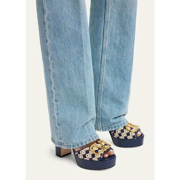 Valentino Garavani 115mm Vlogo Crochet And Leather Platform Sandals