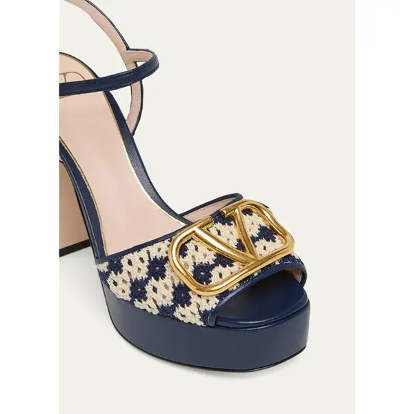 Valentino Garavani 115mm Vlogo Crochet And Leather Platform Sandals
