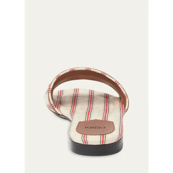 Fendi Logo Striped Canvas Slide Sandals