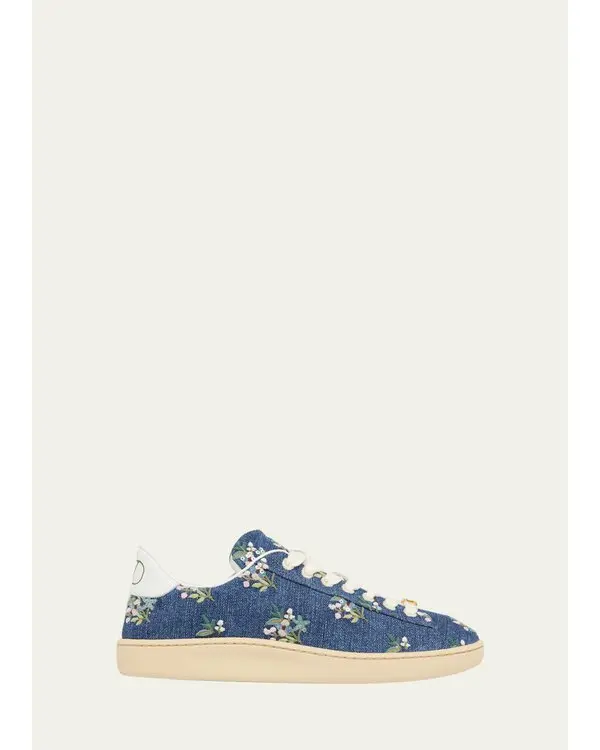 Valentino Garavani Floral Embroidered Denim Low-top Sneakers - Denim Multi
