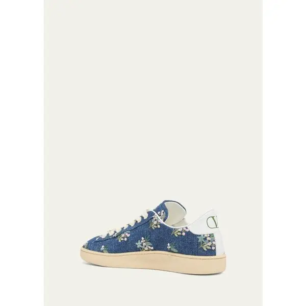 Valentino Garavani Floral Embroidered Denim Low-top Sneakers