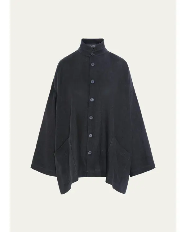 Eskandar Heavyweight Linen Angle-to-front Double Stand Collar Jacket Long Length