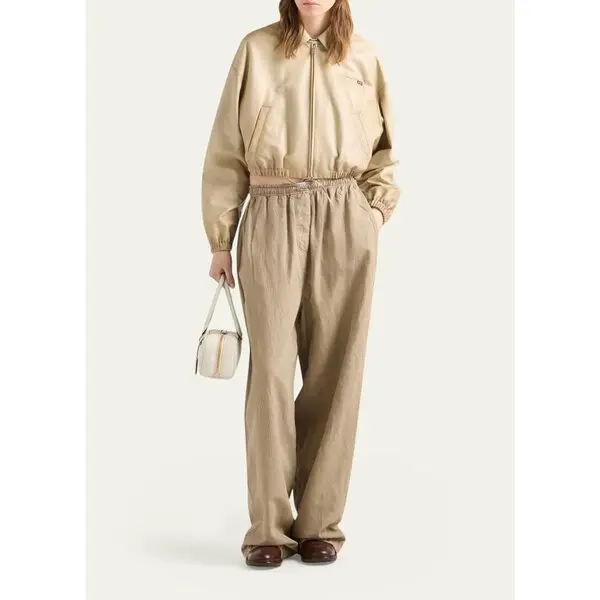 Prada Drawstring Cotton-linen Pants - Grey