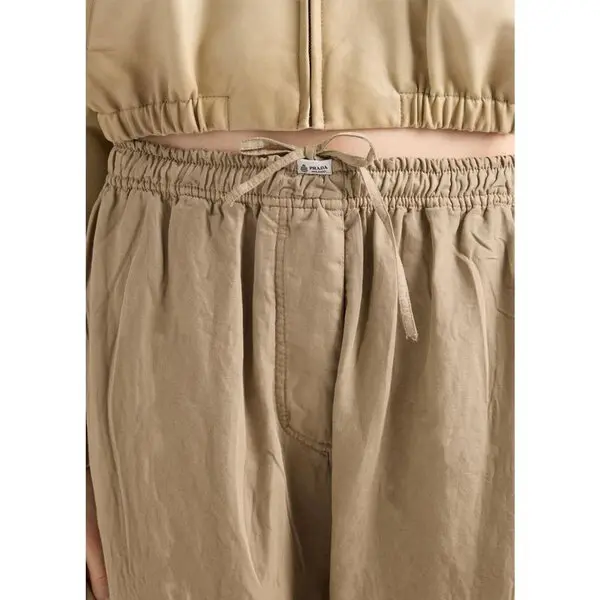 Prada Drawstring Cotton-linen Pants - Grey