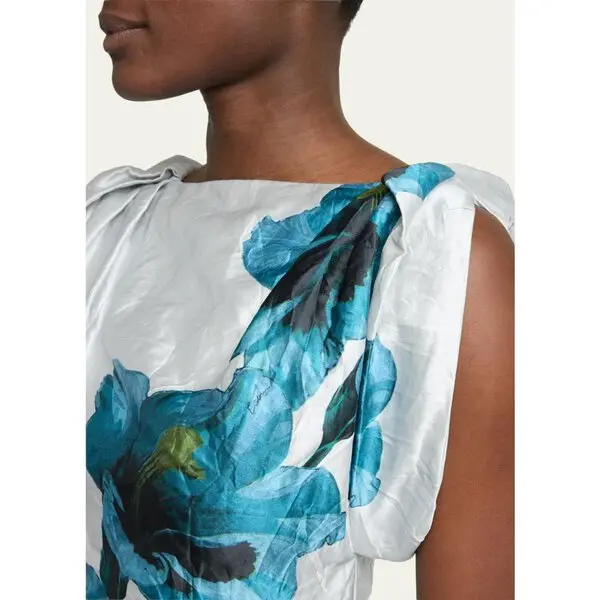 Erdem Floral Textured Satin Twisted-shoulder Midi Dress - Blue