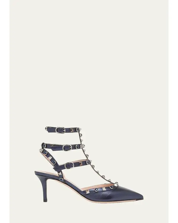 Valentino Garavani 65mm Rockstud Metallic Leather Ankle-strap Pumps