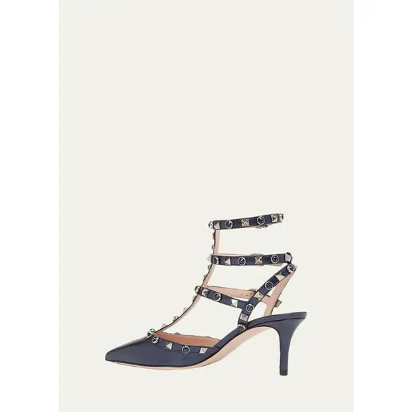 Valentino Garavani 65mm Rockstud Metallic Leather Ankle-strap Pumps