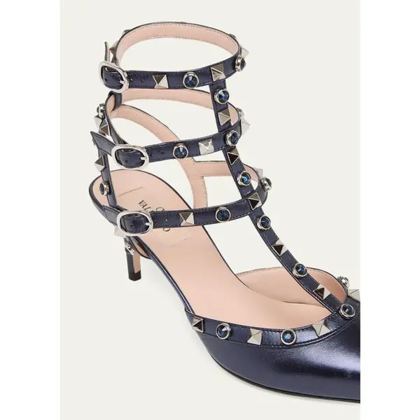 Valentino Garavani 65mm Rockstud Metallic Leather Ankle-strap Pumps