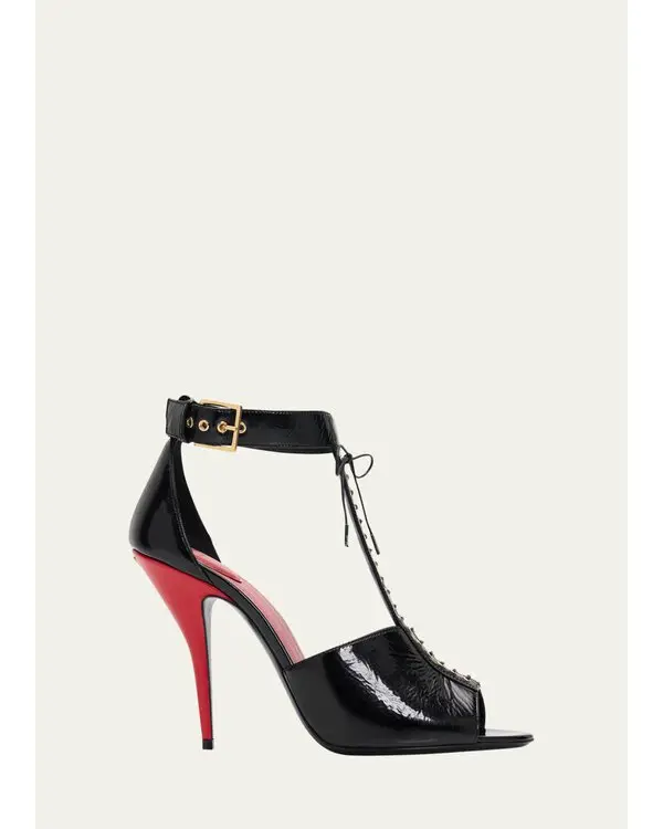 Valentino Garavani 105mm Patent Leather Bustier T-strap Sandals - Nero