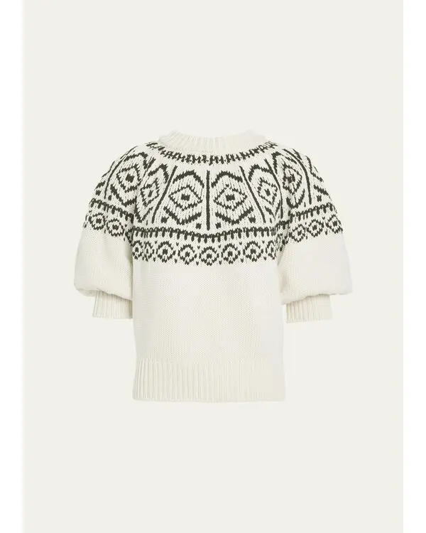 Altuzarra Howard Fair Isle Short Puff-sleeve Sweater - Ivory