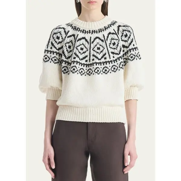 Altuzarra Howard Fair Isle Short Puff-sleeve Sweater