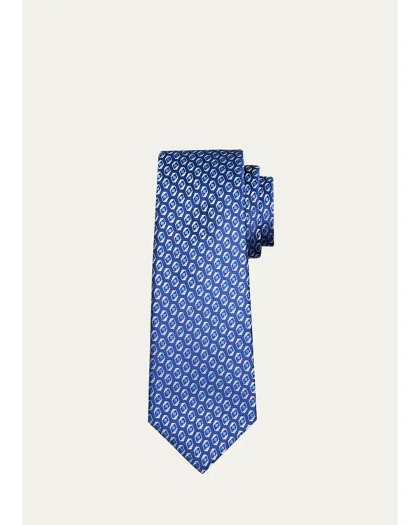Kiton Birdseye Silk Jacquard 7-fold Tie - Blue