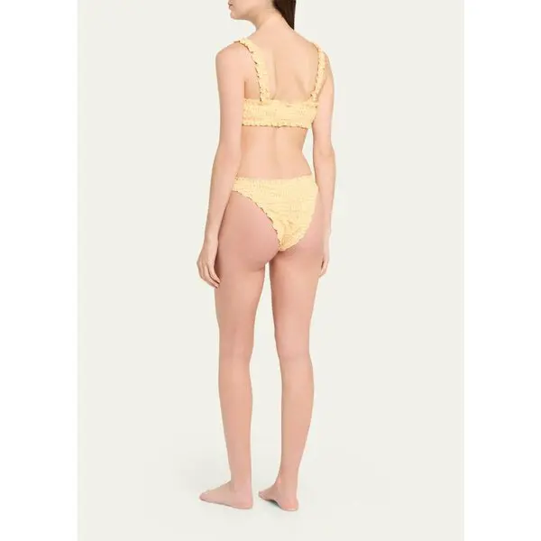 Simkhai Evander Ruched Gingham Seersucker Bikini Top - Mango Multi
