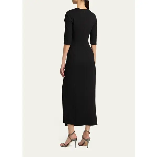 Giorgio Armani Elbow-sleeve Draped Crepe Slit Midi Dress