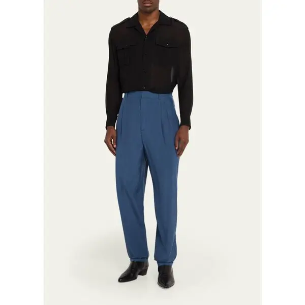 Saint Laurent Silk Habotai Pleated Trousers