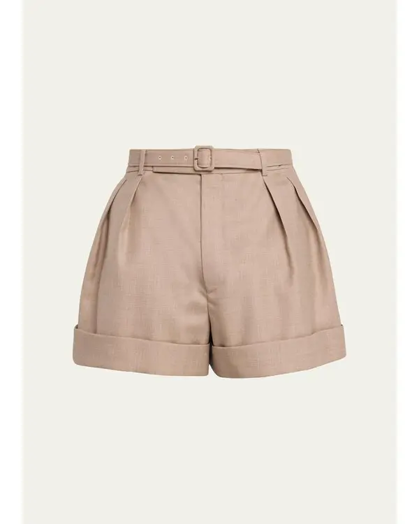 Saint Laurent Wool And Cotton Tailored-fit Belted Shorts