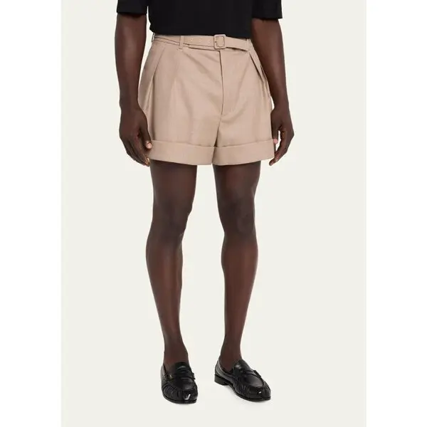 Saint Laurent Wool And Cotton Tailored-fit Belted Shorts