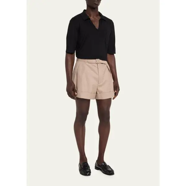 Saint Laurent Wool And Cotton Tailored-fit Belted Shorts