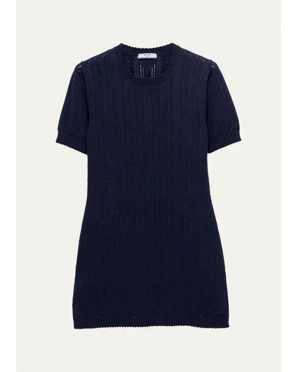 Prada Openwork Cotton Mini Dress - Blue