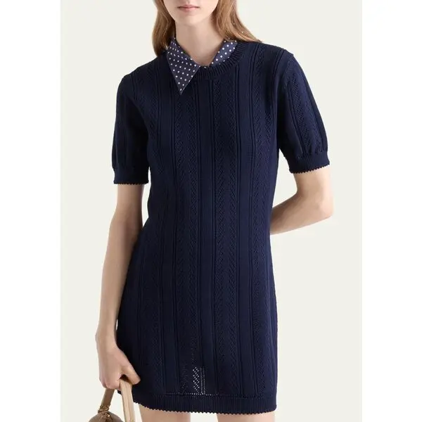 Prada Openwork Cotton Mini Dress - Blue