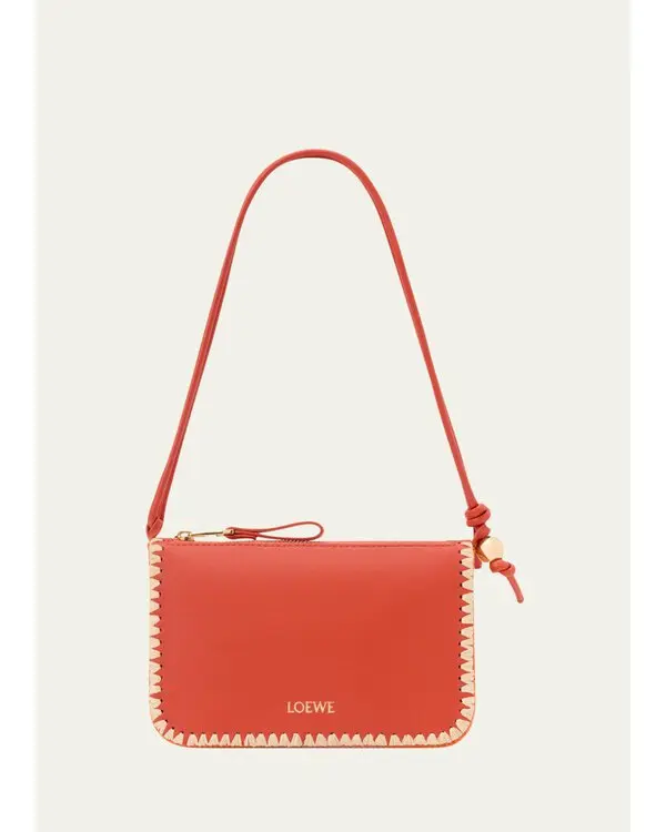 Loewe X Paula's Ibiza Rio Leather & Striped Raffia Shoulder Bag - Deep Saffron