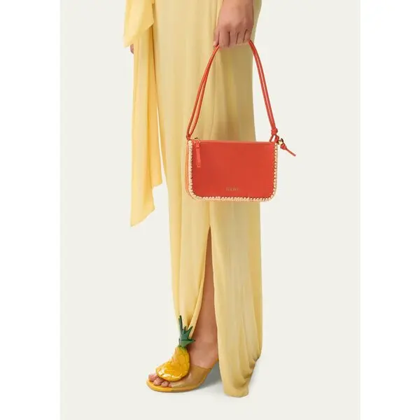 Loewe X Paula's Ibiza Rio Leather & Striped Raffia Shoulder Bag - Deep Saffron
