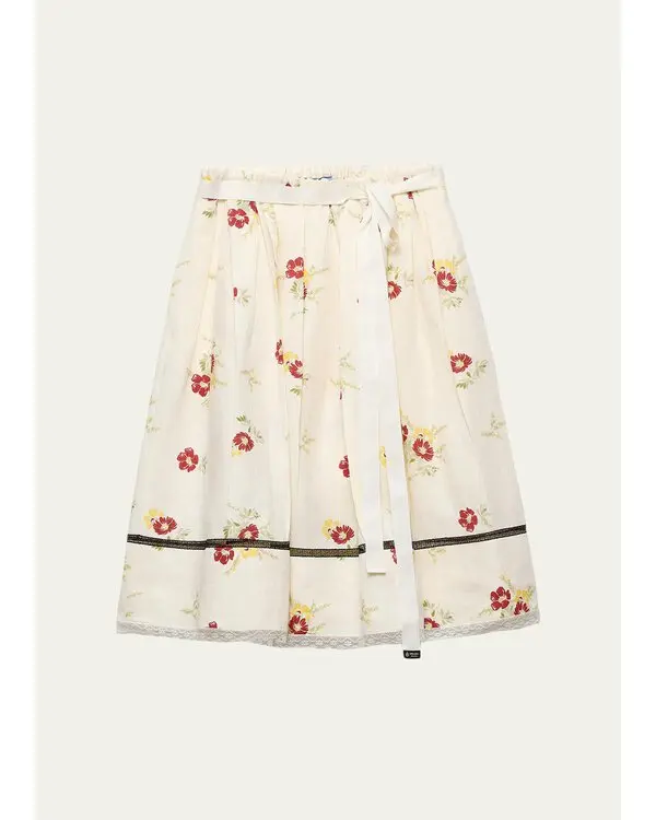 Prada Floral Print Linen Skirt