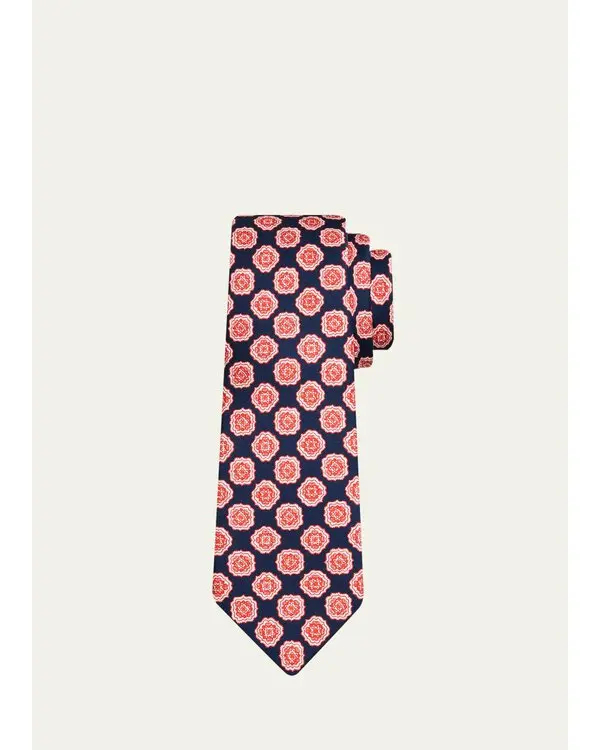 Kiton Medallion Silk 7-fold Tie - Navy