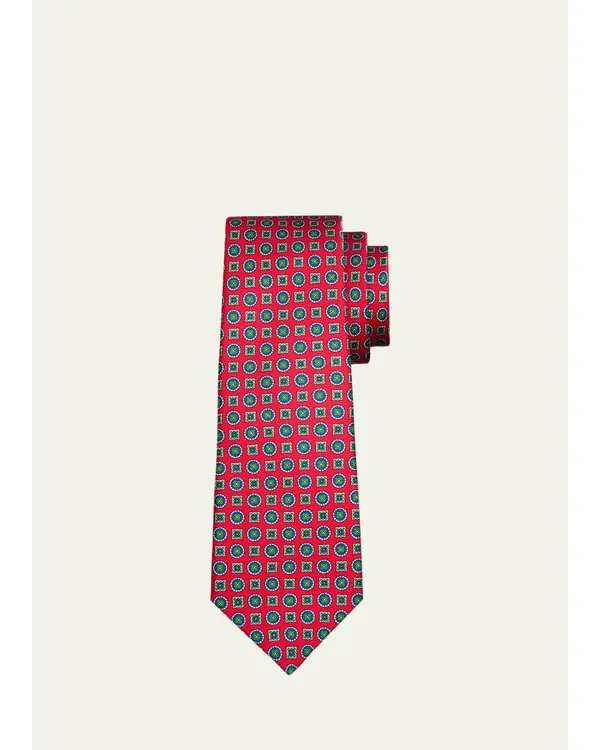 Kiton Medallion Silk 7-fold Tie - Red