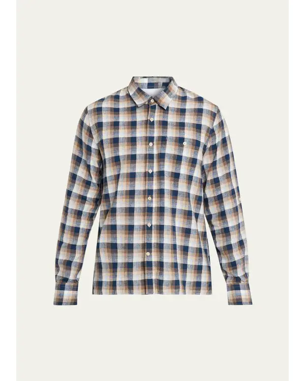 Officine Générale Younes Cotton And Linen Plaid Button-down Shirt