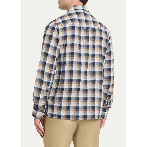 Officine Générale Younes Cotton And Linen Plaid Button-down Shirt