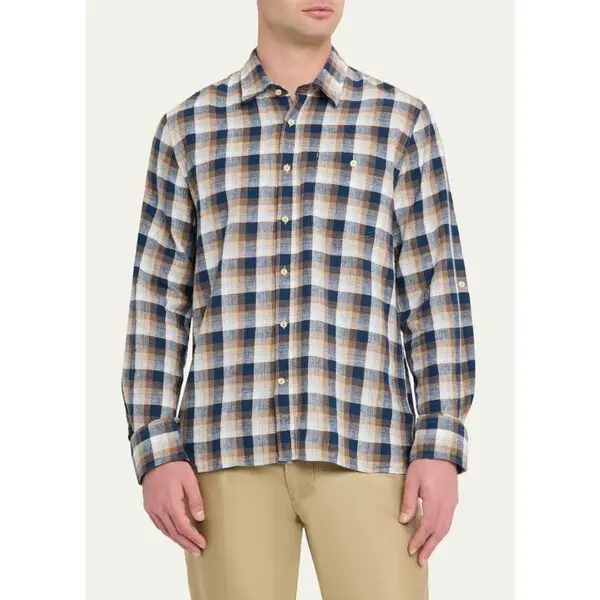 Officine Générale Younes Cotton And Linen Plaid Button-down Shirt