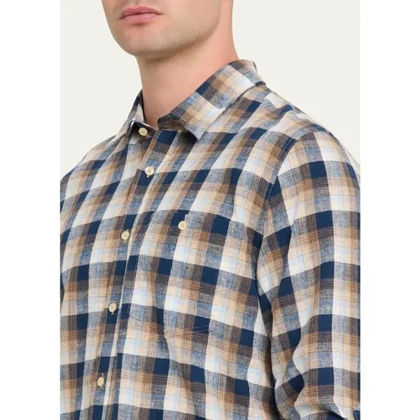 Officine Générale Younes Cotton And Linen Plaid Button-down Shirt