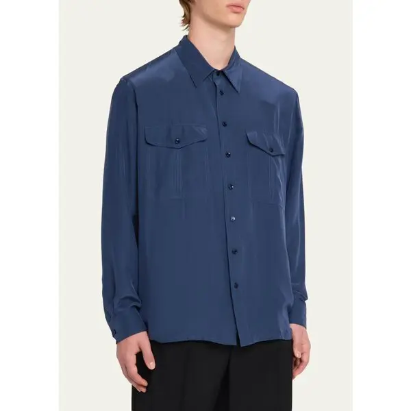 Saint Laurent Viscose And Silk Double-pocket Button-down Shirt