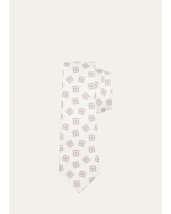 Kiton Geometric Square Silk 7-fold Tie - Blue