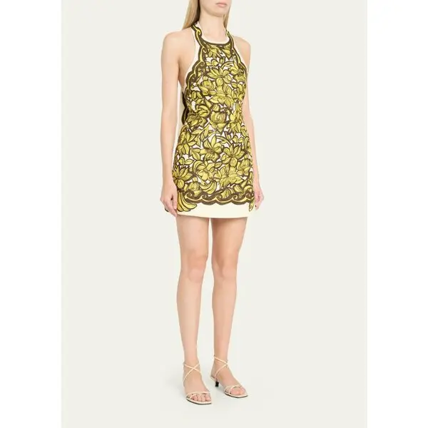 ALEMAIS Mona Floral Hemp Halter Mini Dress