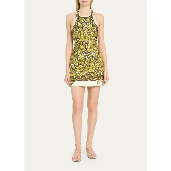 ALEMAIS Mona Floral Hemp Halter Mini Dress