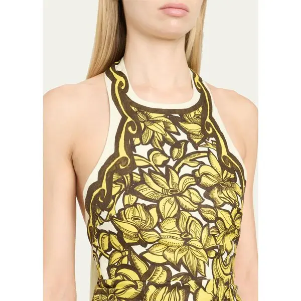 ALEMAIS Mona Floral Hemp Halter Mini Dress