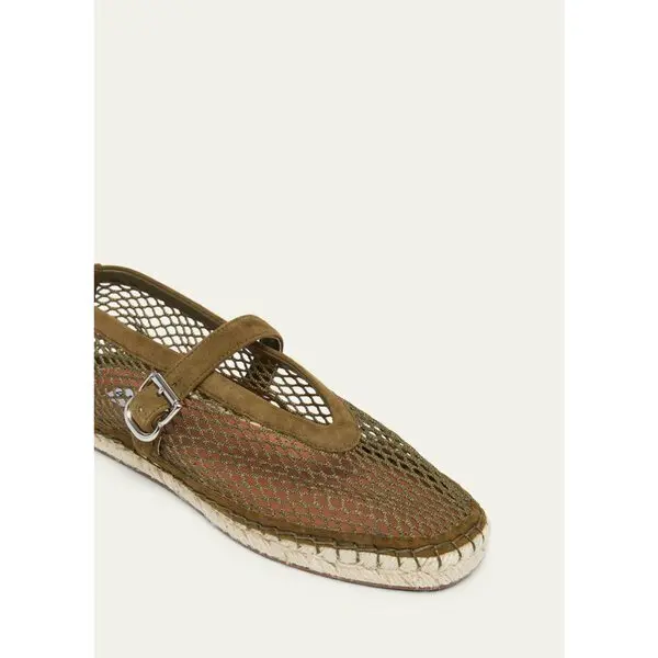 Alaïa Fishnet Suede Mary Jane Espadrilles - Citron